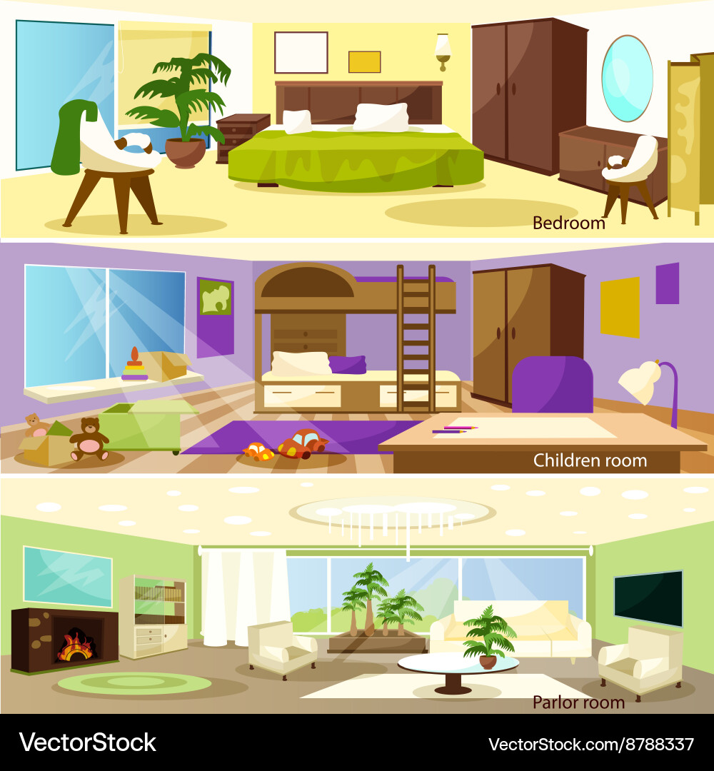 Horizontal Cartoon Living Room Interior Banners Vector Image