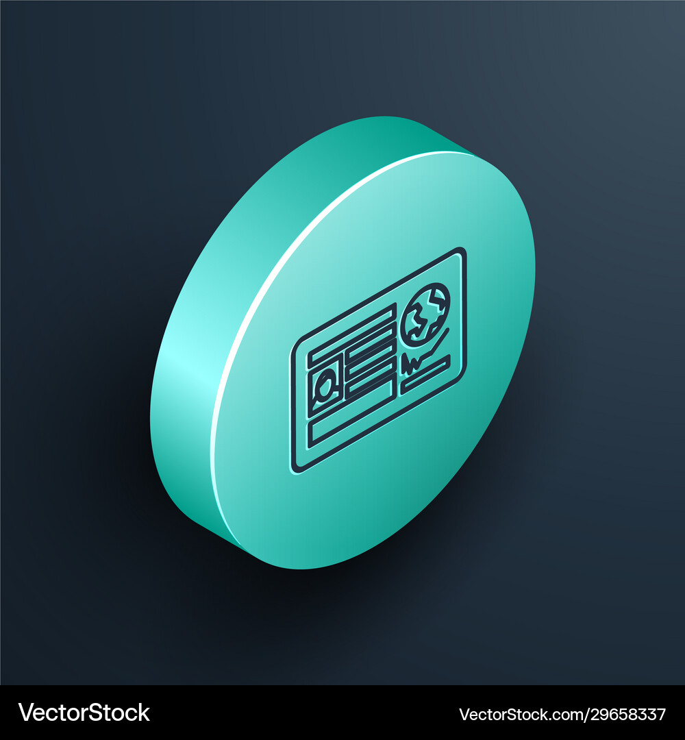 Isometric line passport with visa stamp icon Vector Image