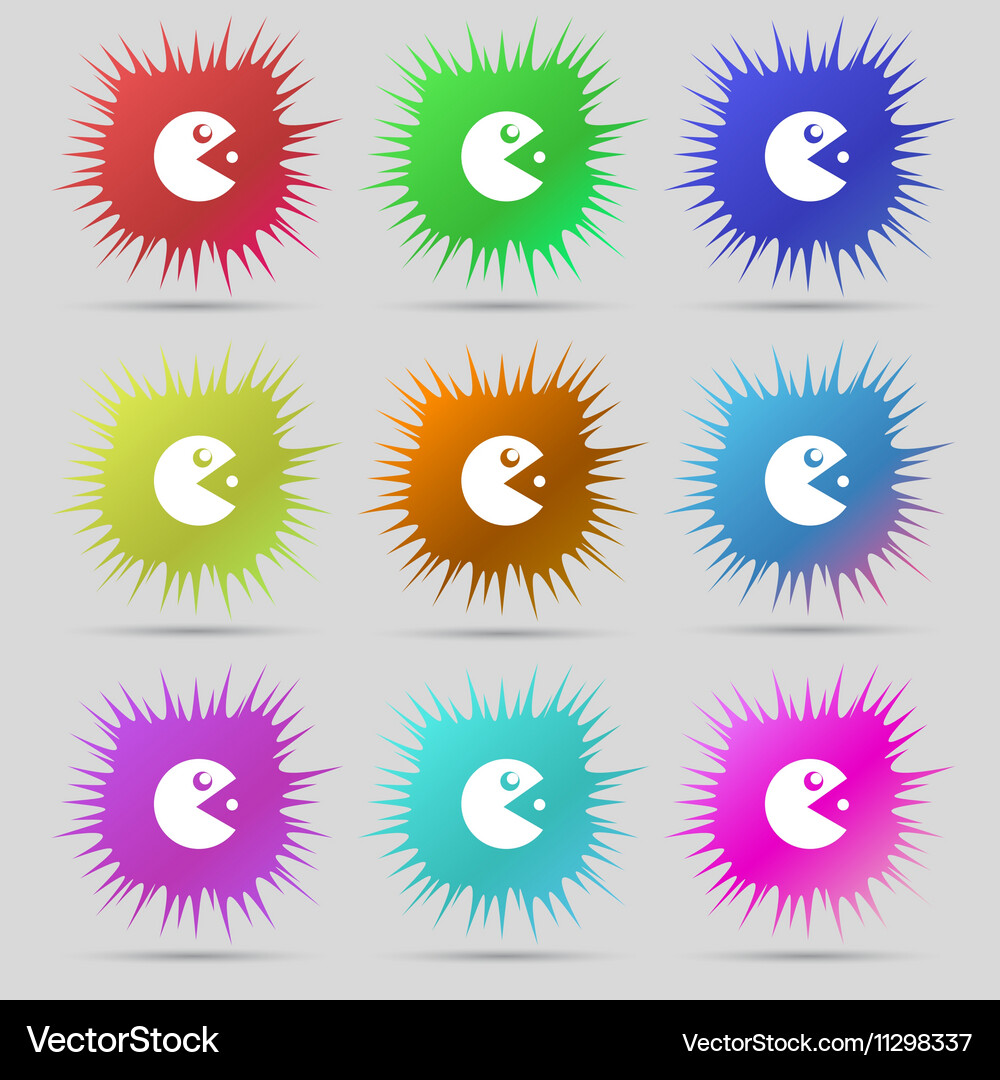 Pac man icon sign a set nine original needle Vector Image