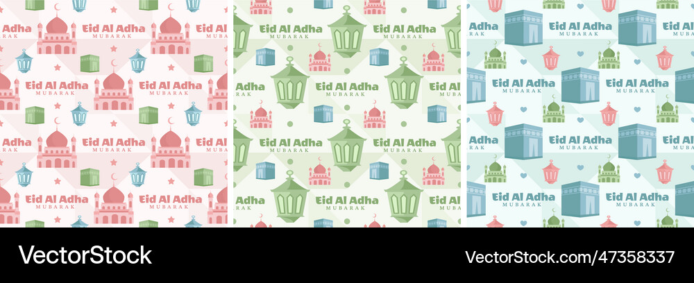 Set of happy eid al adha mubarak seamless pattern Vector Image