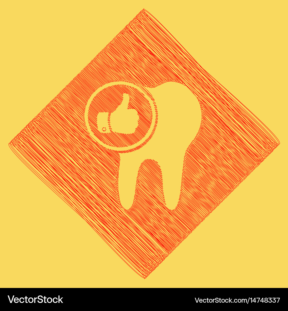 Tooth sign with thumbs up symbol red Royalty Free Vector