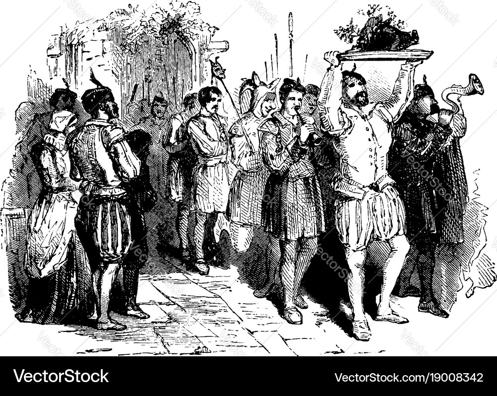 Boars head festival procession vintage Royalty Free Vector