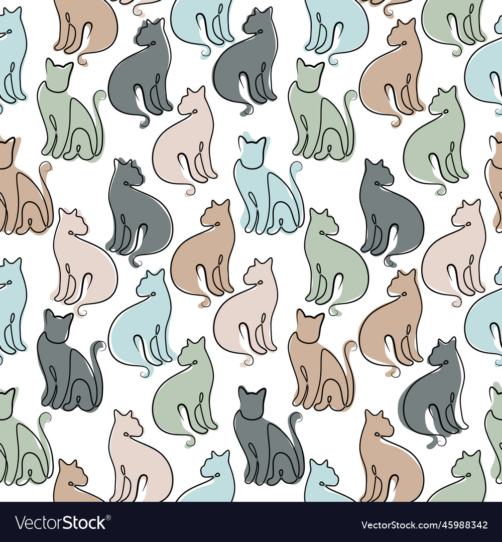 Continuous one single line of colorful cute cat Vector Image