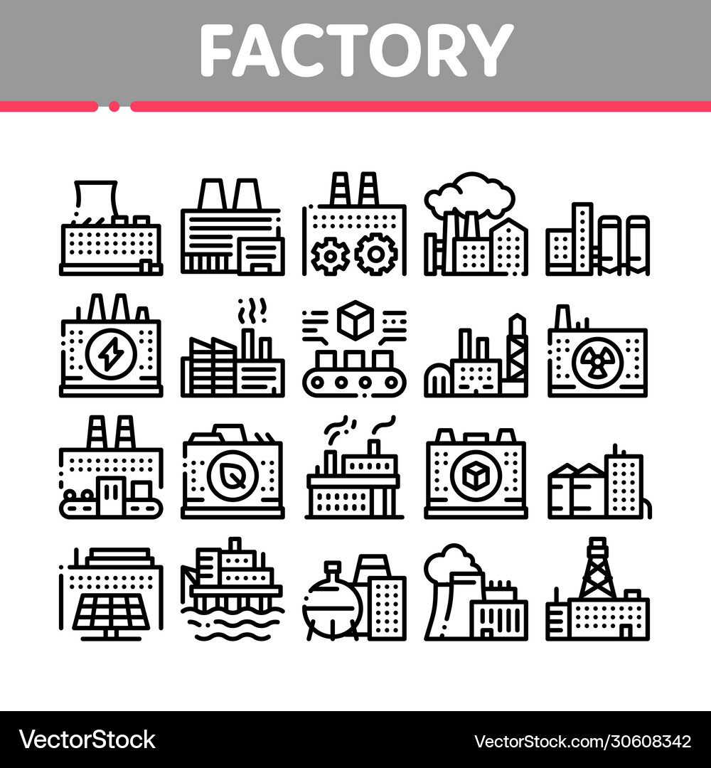 Factory industrial collection icons set Royalty Free Vector