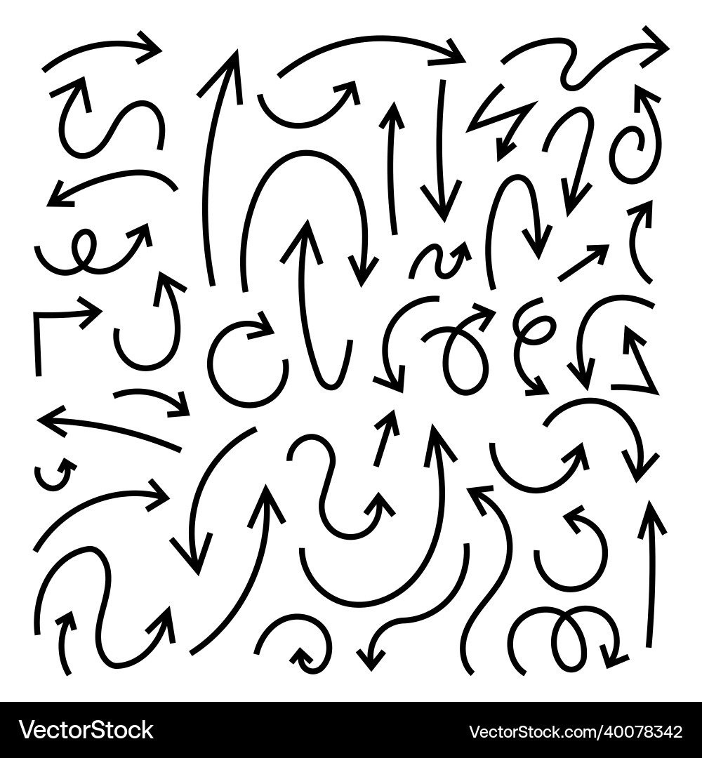 Hand drawn set of arrow elements in doodle style Vector Image