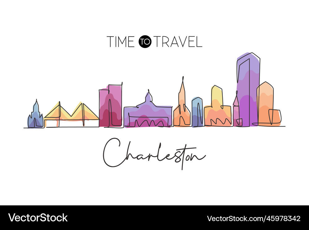 One continuous line drawing charleston city Vector Image