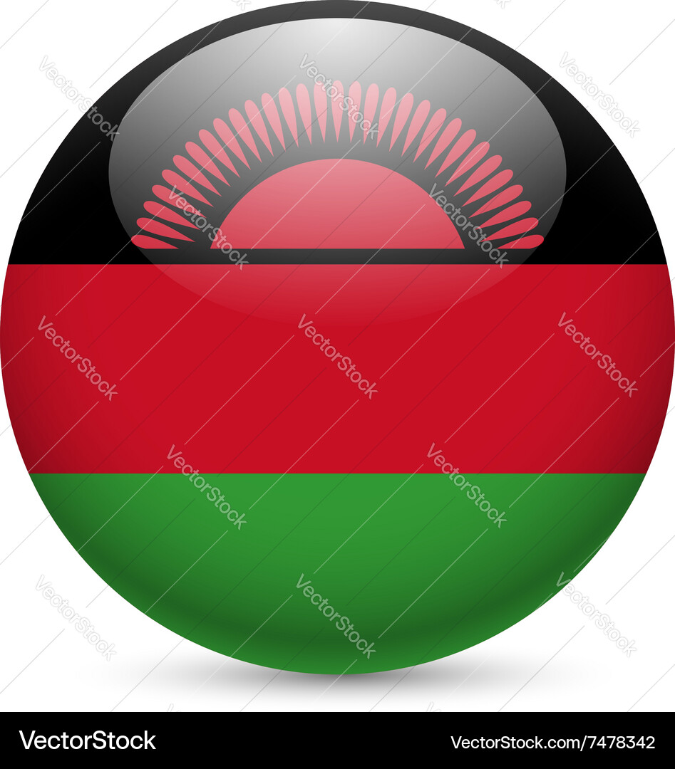 Round glossy icon of malawi Royalty Free Vector Image