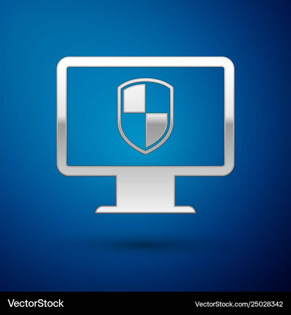 Silver computer monitor and shield icon isolated Vector Image