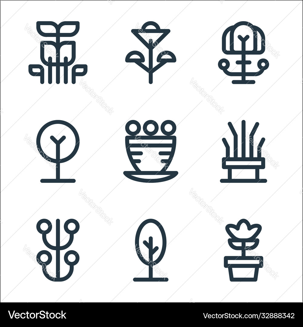 Tree and plant line icons linear set quality line Vector Image