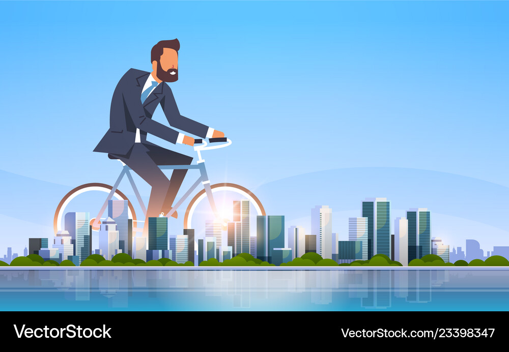 Businessman riding bicycle office worker cycling Vector Image