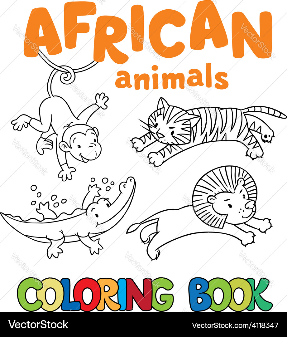 Coloring book with african animals Royalty Free Vector Image