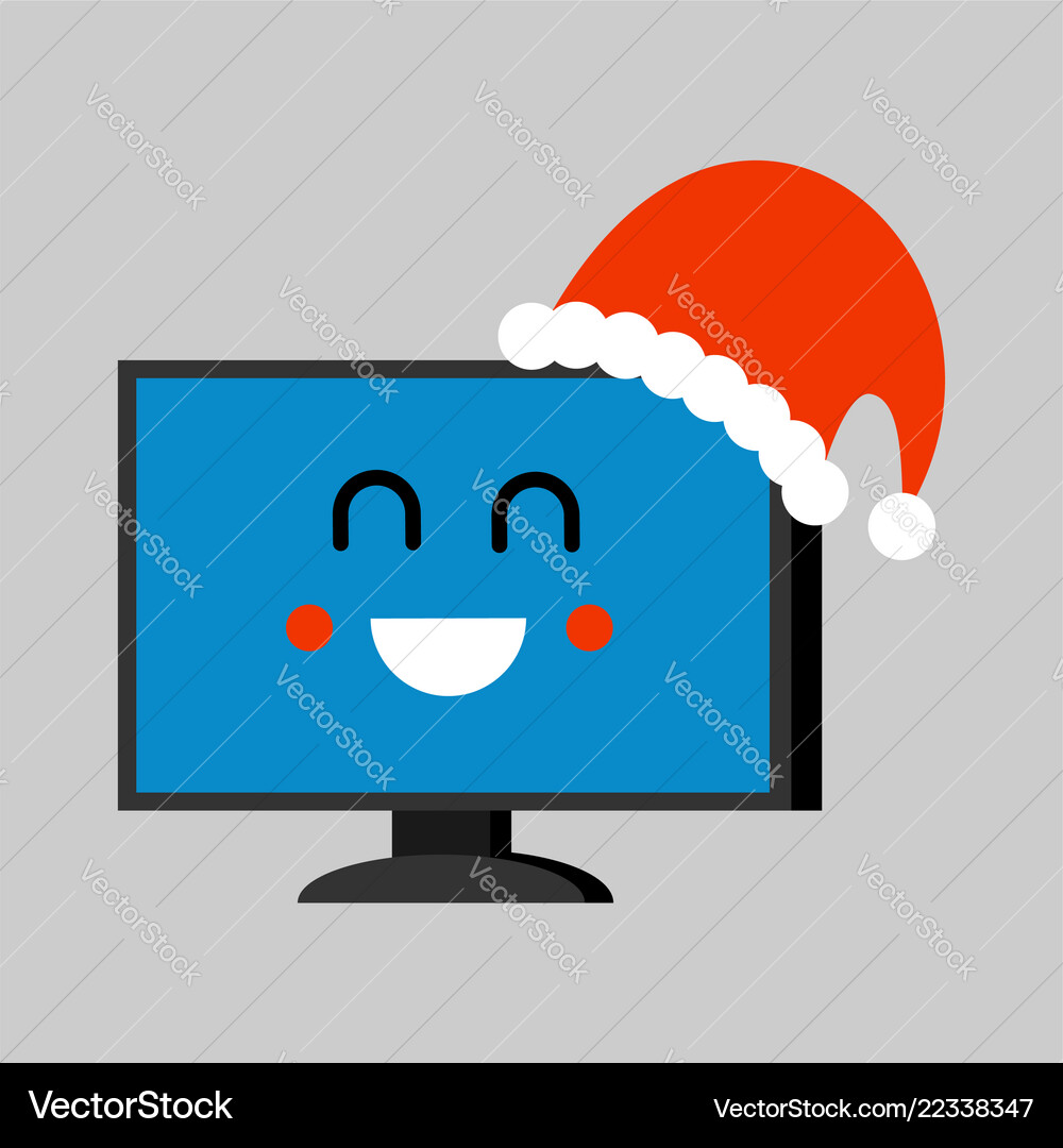 Computer santa claus emoji merry pc red hat Vector Image