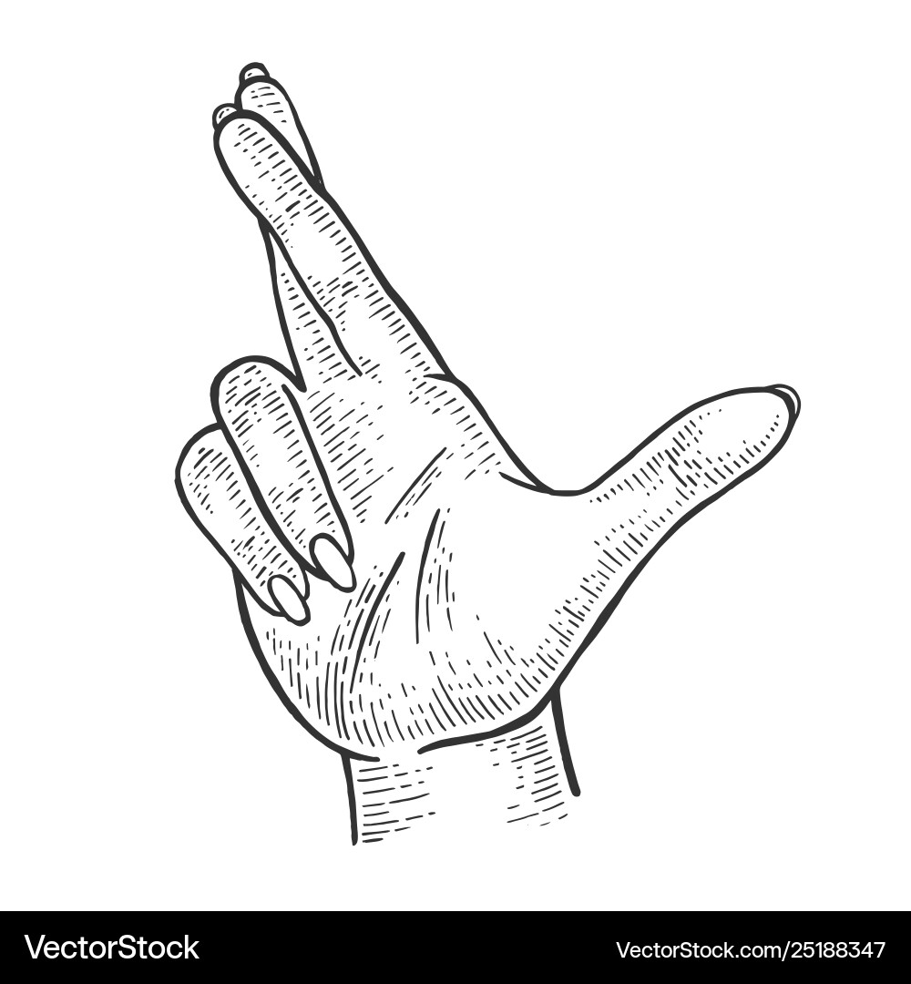 Crossed fingers sketch engraving Royalty Free Vector Image