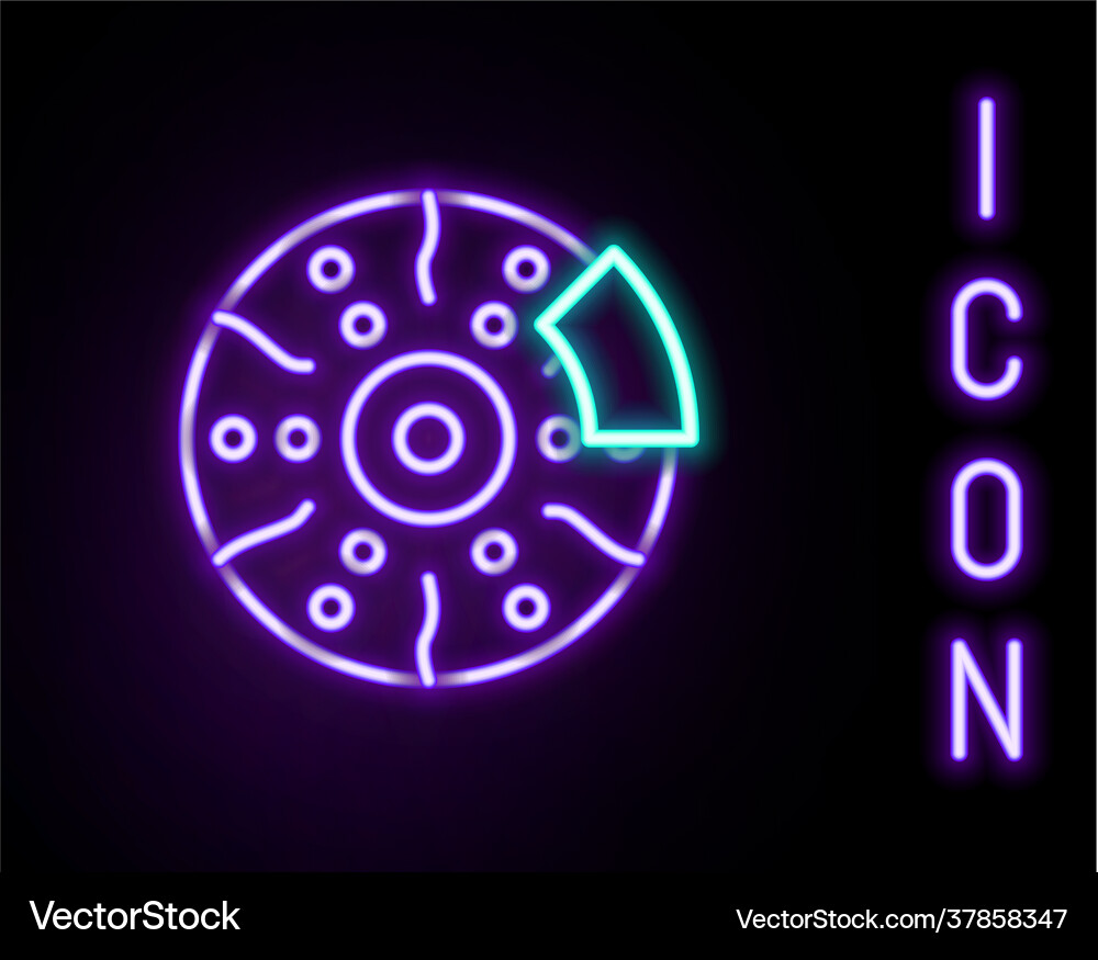 Glowing neon line car brake disk with caliper icon