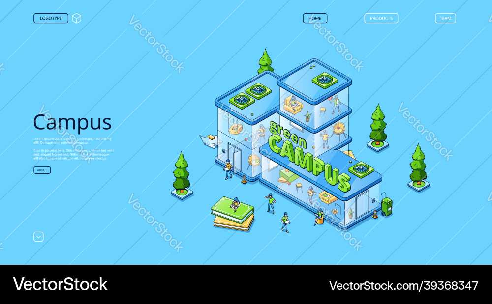 Green campus isometric landing page people work Vector Image