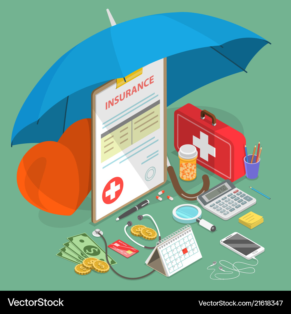 Health insurance flat isometric concept Royalty Free Vector