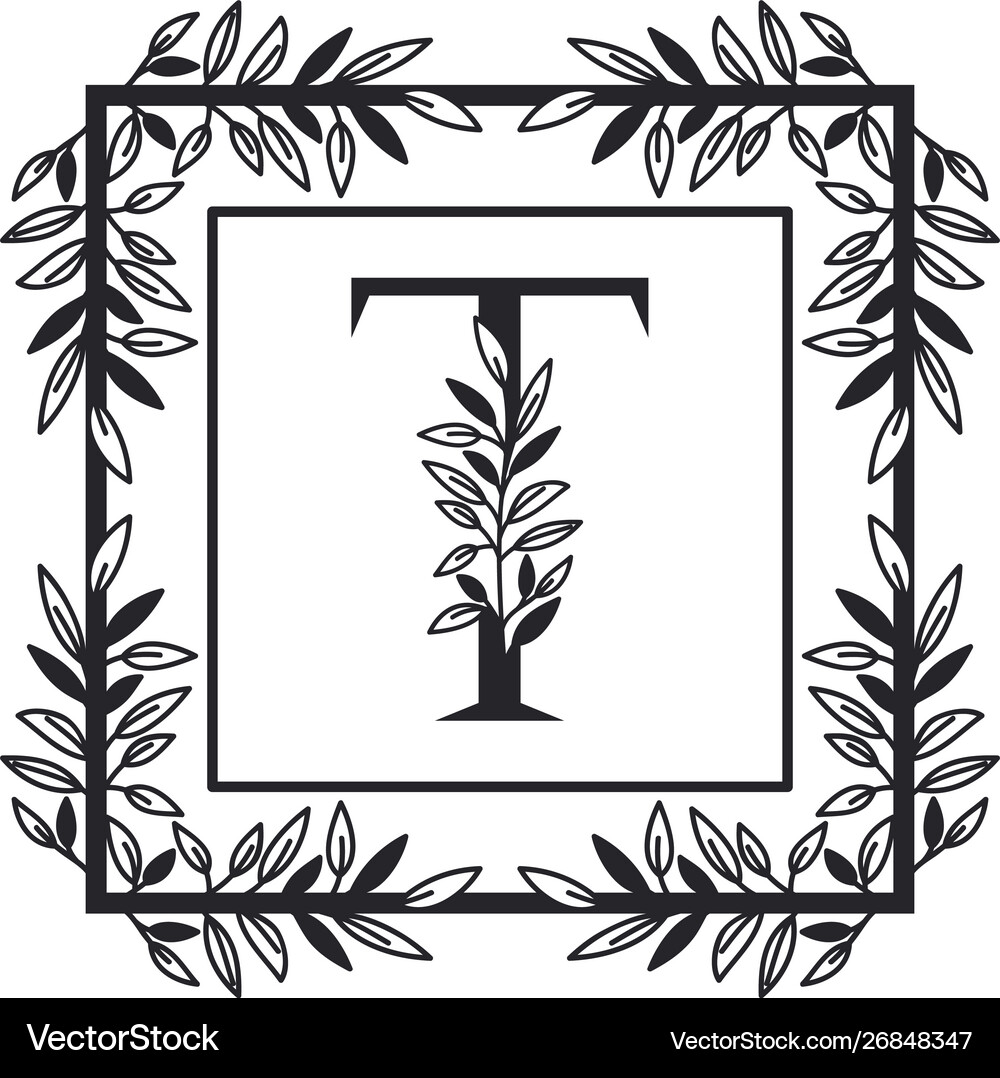 Buchstaben t Alphabet mit Vintage-Stil Rahmen Vektorbild