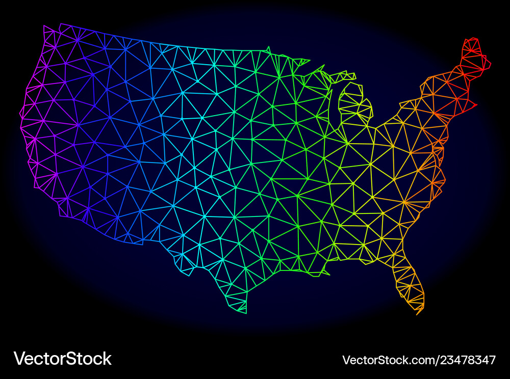 Polygonal 2d spectrum mesh map of usa Royalty Free Vector