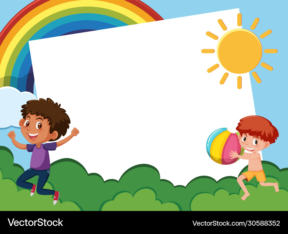 Background template design with happy boys in the Vector Image