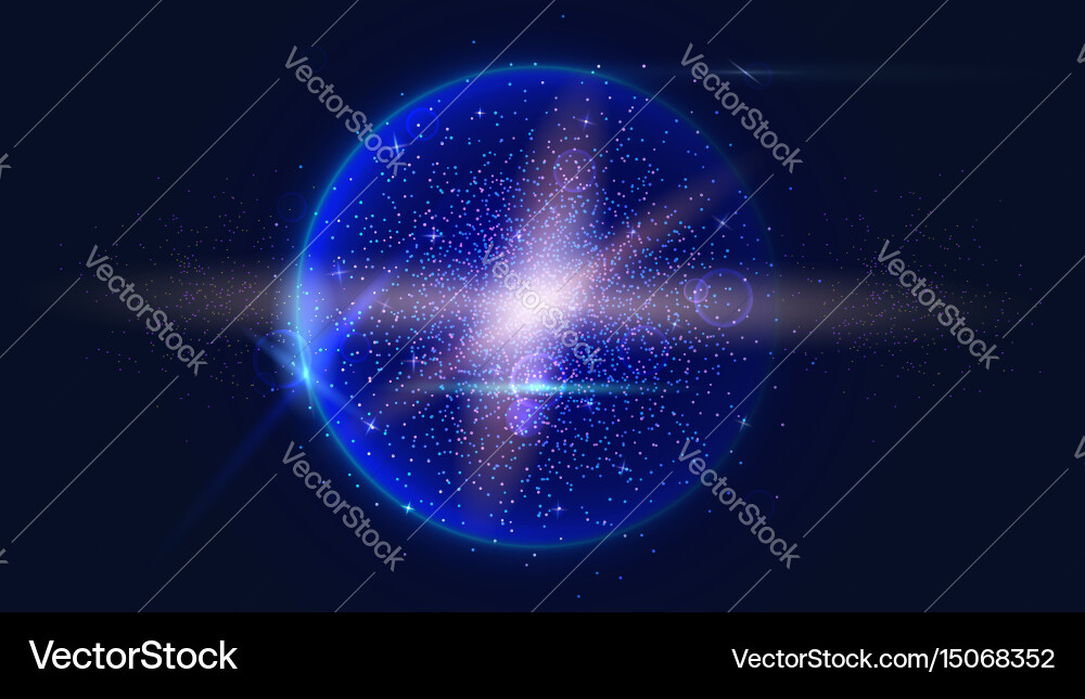 Bright glowing ball filled with particles and dust