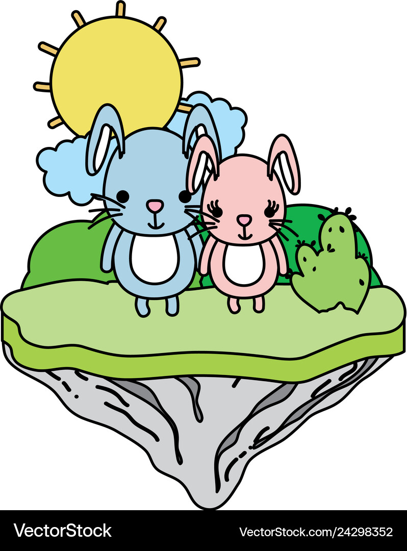 Color nice couple rabbit in the float island Vector Image