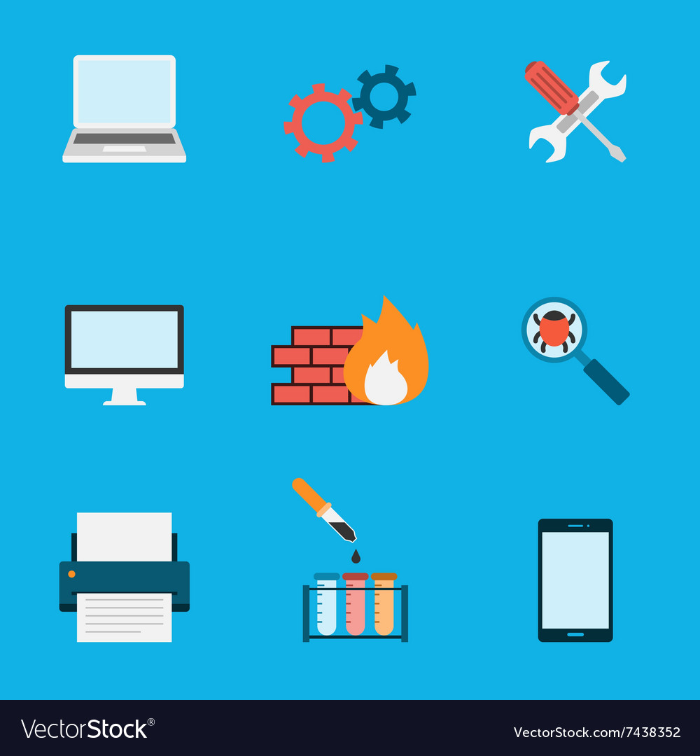 Computer service icons flat Royalty Free Vector Image