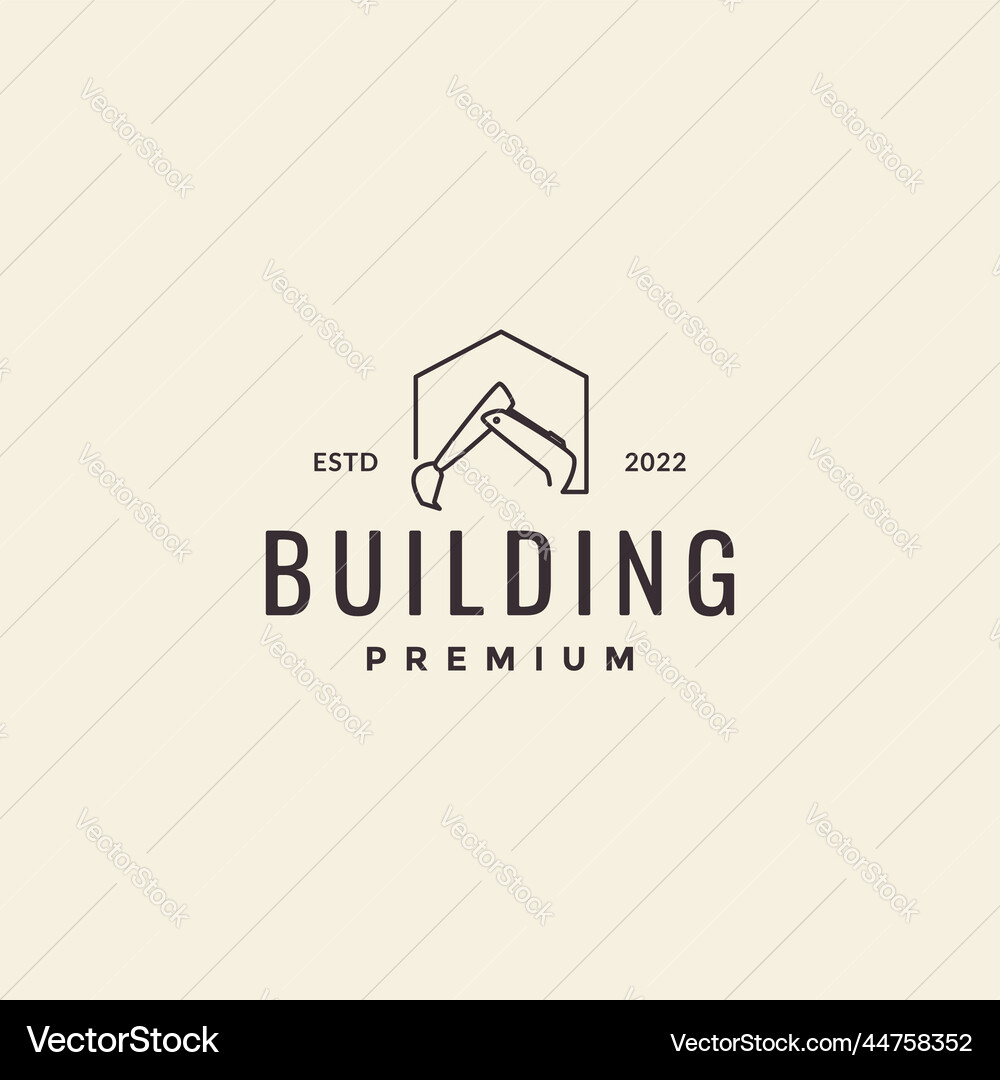 Home with excavator building line logo design Vector Image