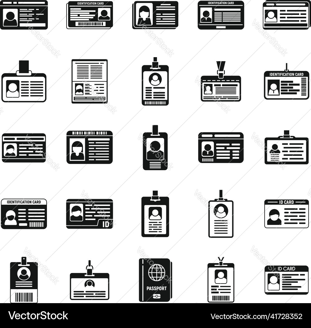 Id card icons set simple tag name Royalty Free Vector Image