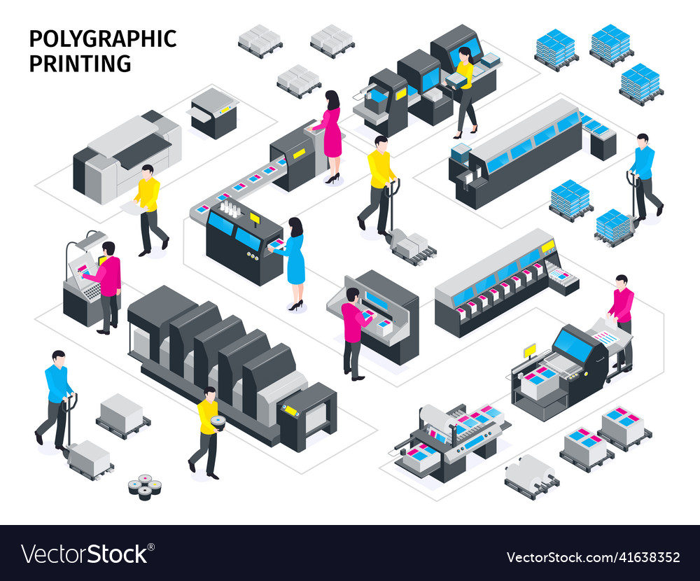 Isometric polygraphy composition Royalty Free Vector Image