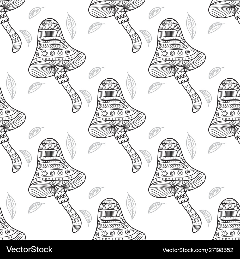 Mushrooms in boho style with ornaments seamless Vector Image