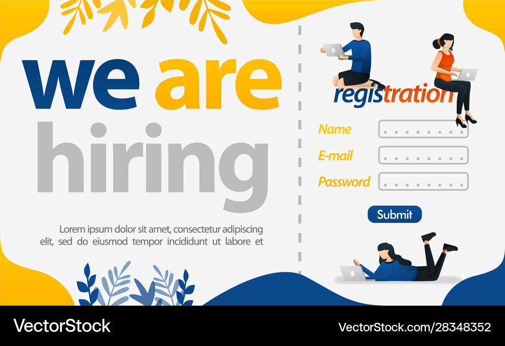 Registration new employees with word we Royalty Free Vector