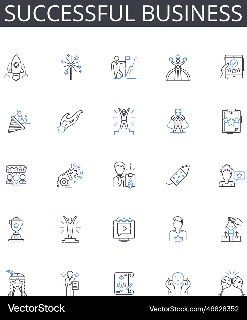 Successful business line icons collection Vector Image