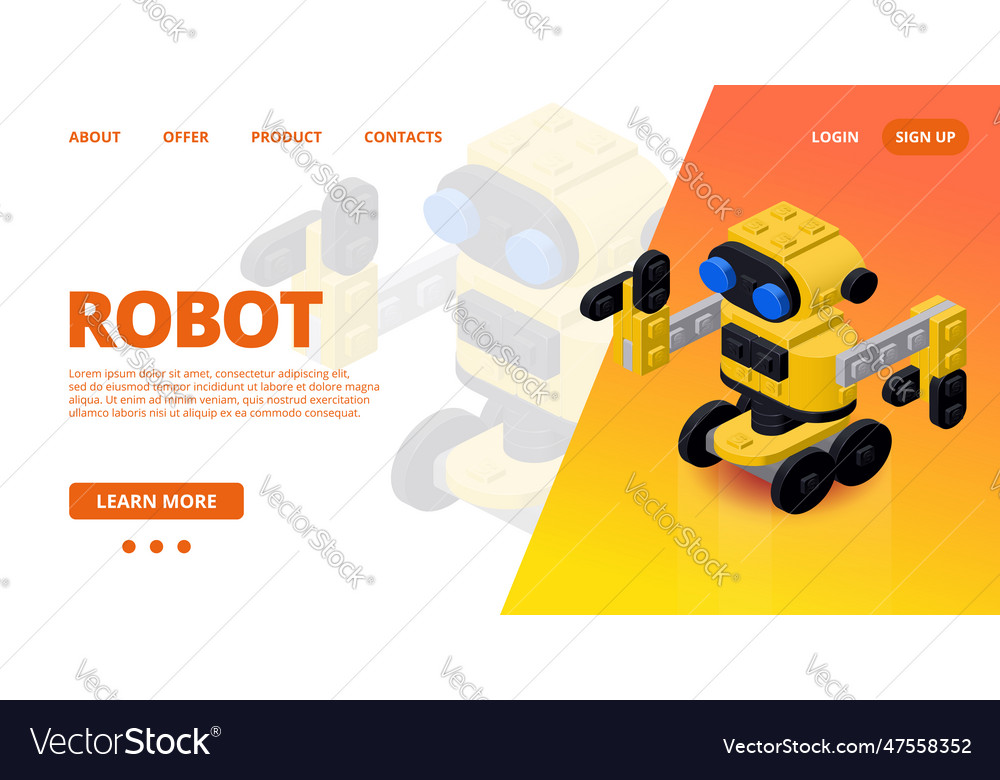Web template with a yellow robot assembled from Vector Image