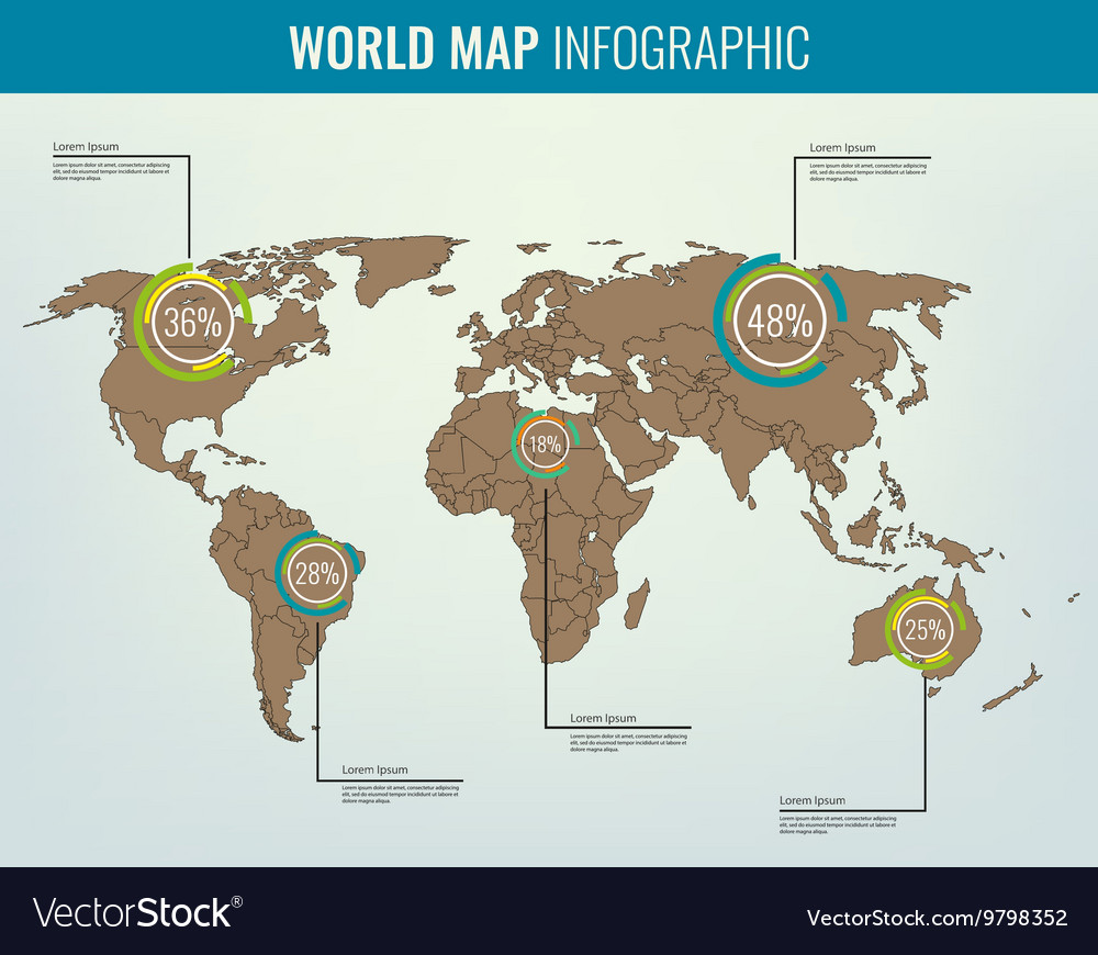 World map with infographic elements all countries Vector Image