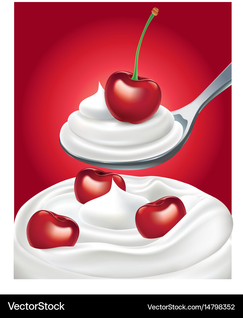 Yogurt cream with sweet fresh cherry Royalty Free Vector