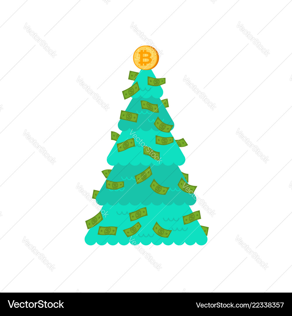 Christmas tree financial bitcoin and dollars Vector Image