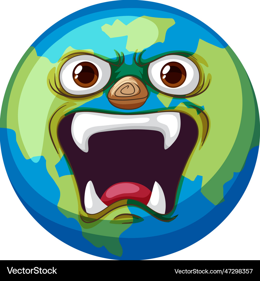Earth cartoon with evil facial expression Vector Image