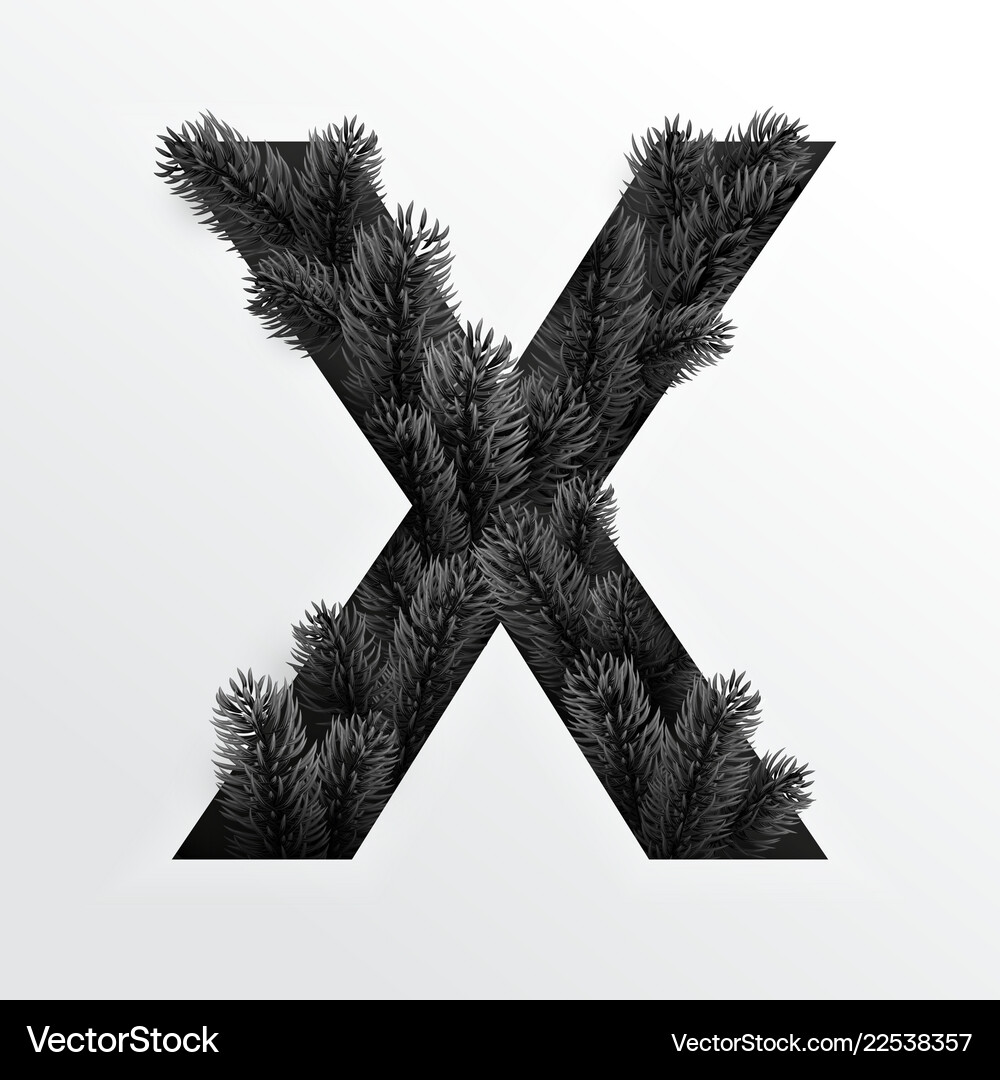 Paper cut letter x with branches christmas tree Vector Image