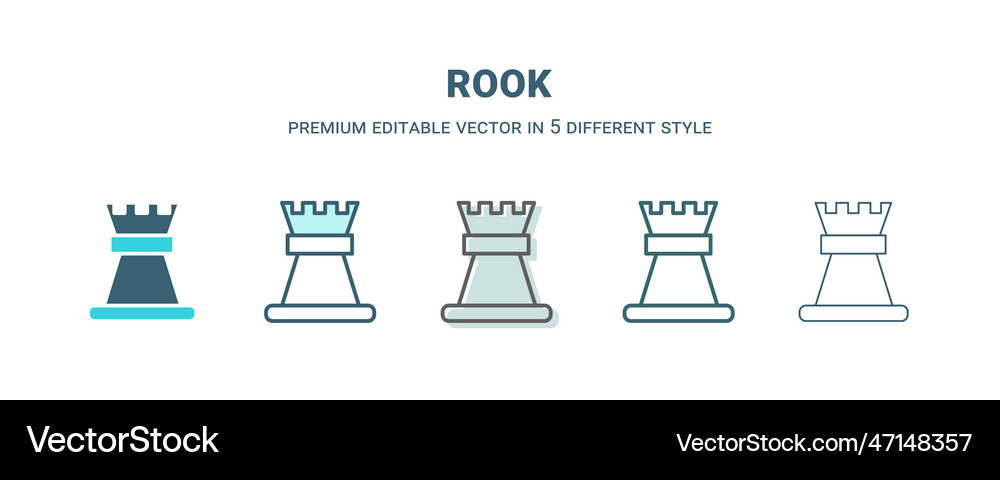 Rook icon in 5 different style outline filled two Vector Image