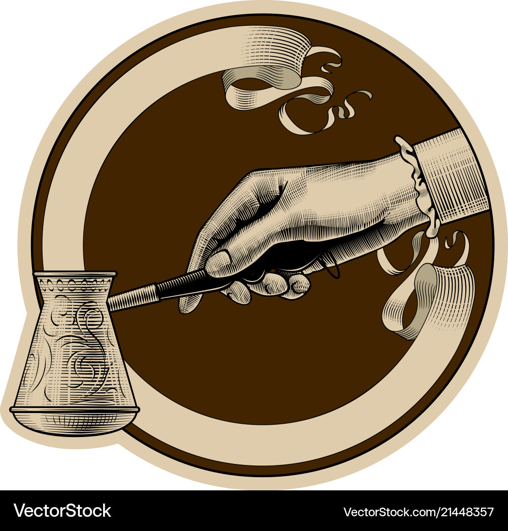 Round brown retro coffee label with ribbon Vector Image