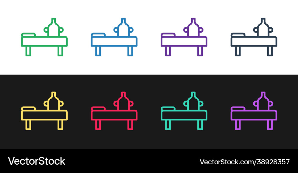 Set line massage table with oil icon isolated Vector Image
