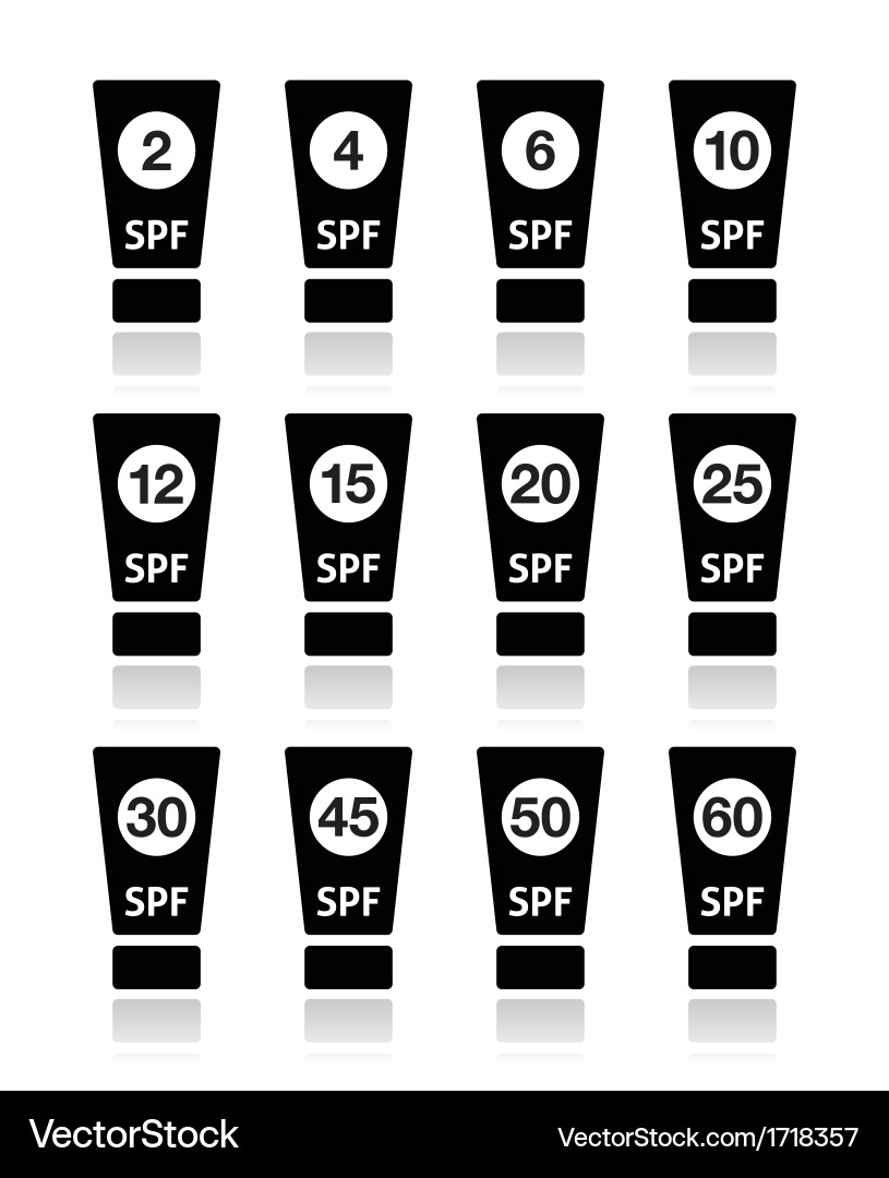 Sun cream sunblock with factor or spv icons set Vector Image