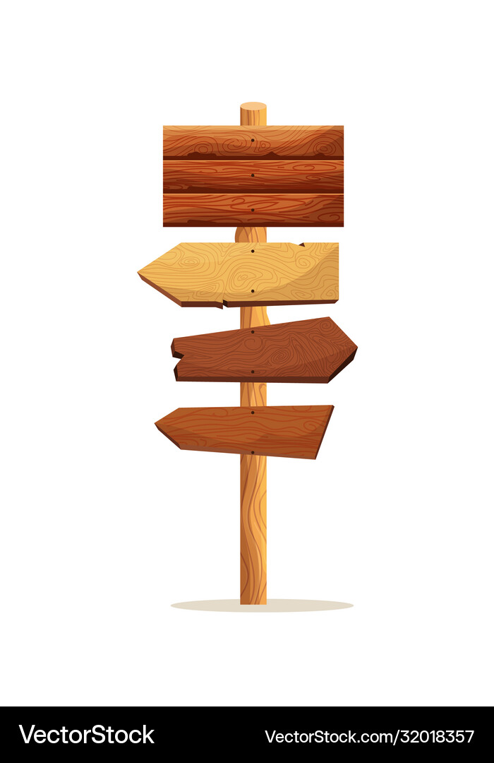 Wooden plaque guidepost sign isolated on white Vector Image