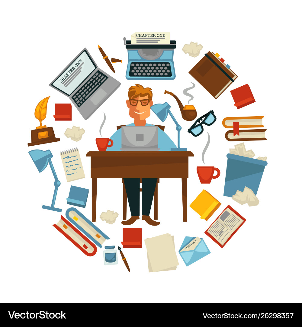Writing items and writer laptop and typing machine