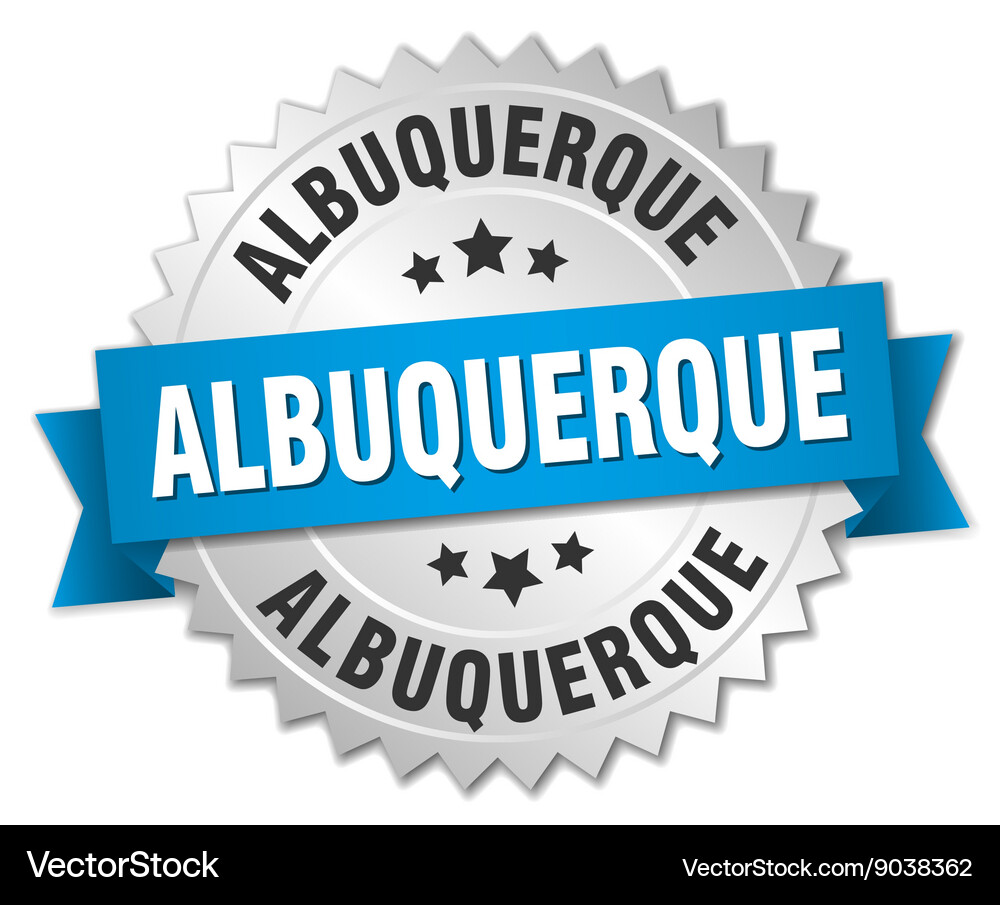 Albuquerque round silver badge with blue ribbon Vector Image