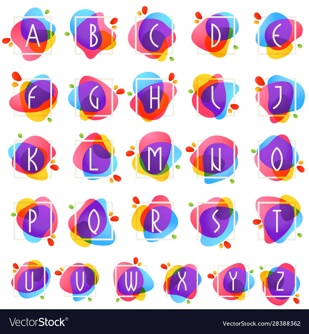 Alphabet in square frame at watercolor splash Vector Image
