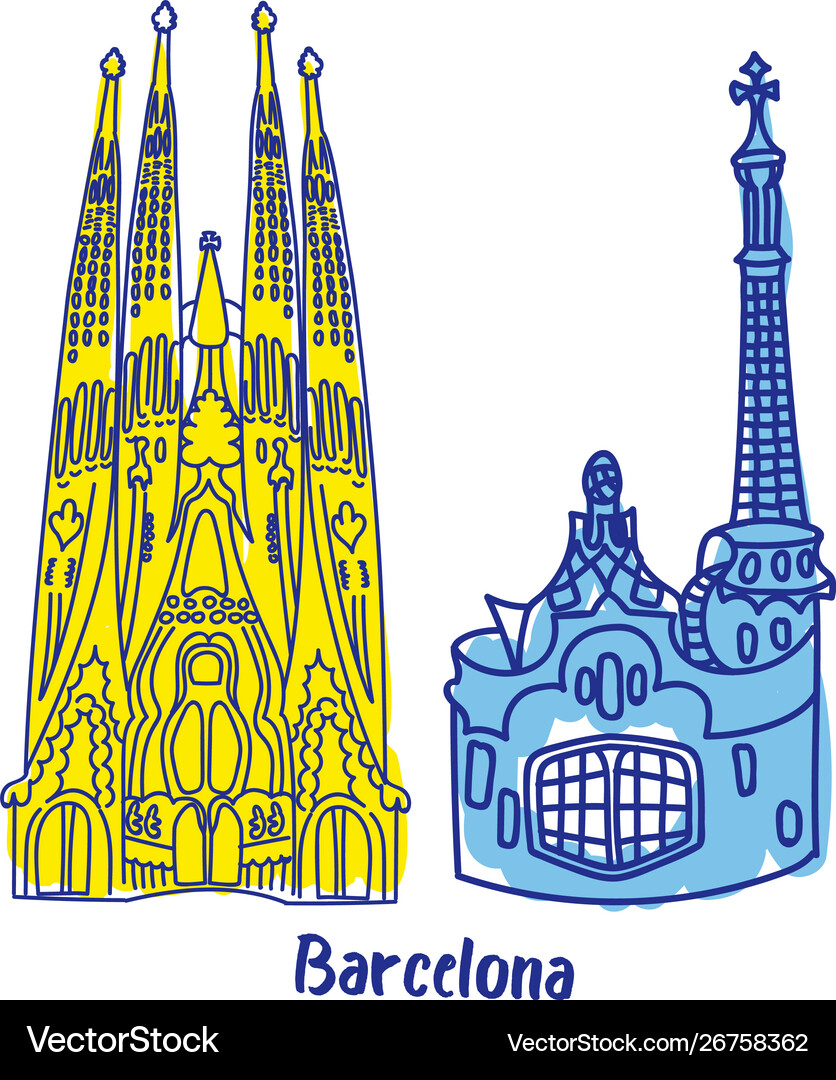 Barcelona buildings flat color Royalty Free Vector Image