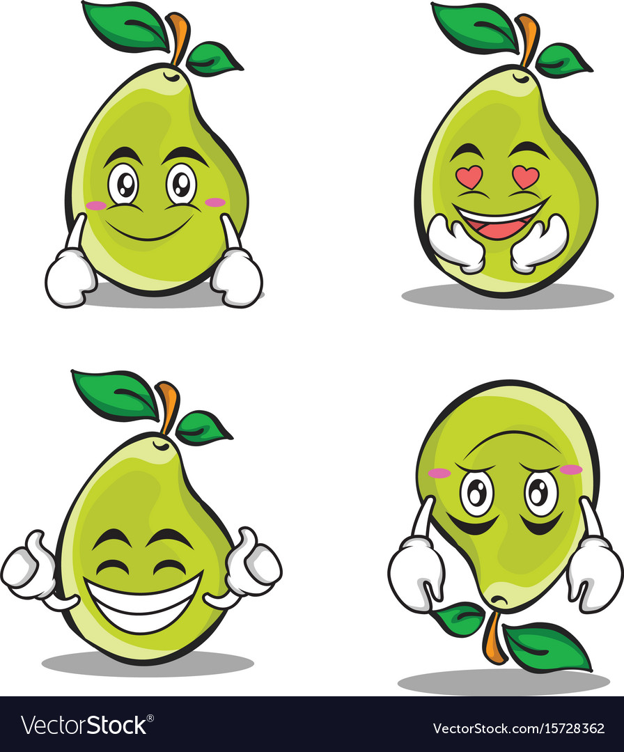 Collection pear character cartoon set Royalty Free Vector