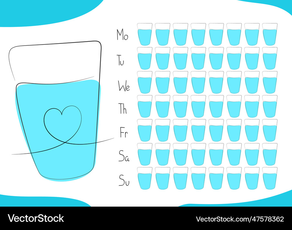 Daily water tracker 8 glasses per day rule Vector Image
