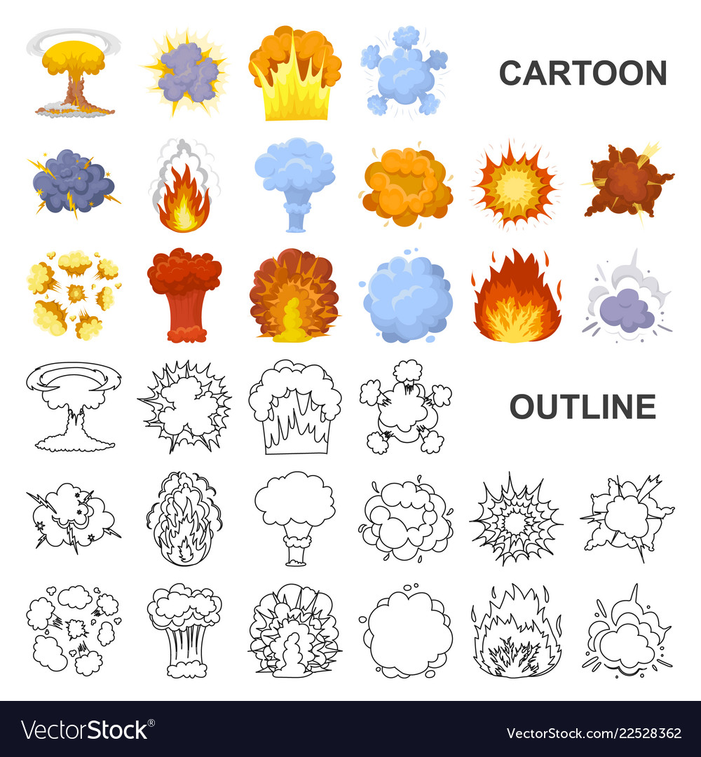 Different explosions cartoon icons in set Vector Image